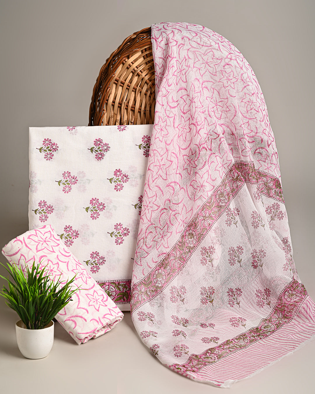 Premium Hand Block Sanganeri Print Cotton Suit With Chiffon ...