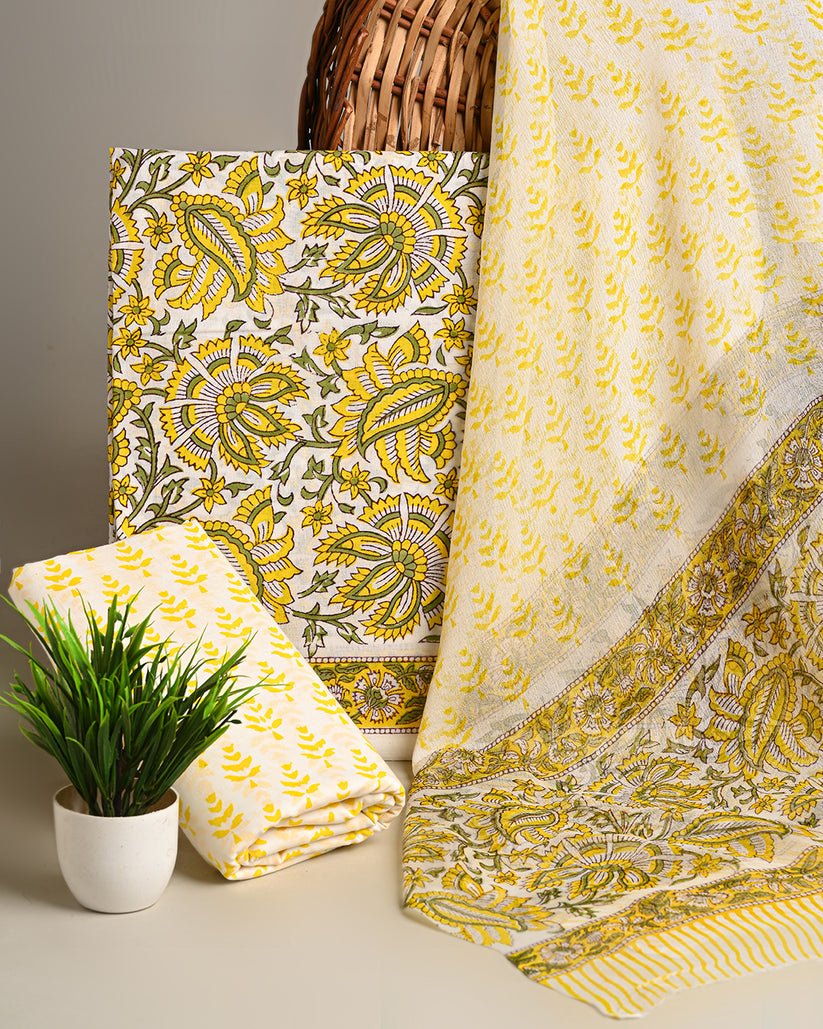 Premium Hand Block Sanganeri Print Cotton Suit With Chiffon ...