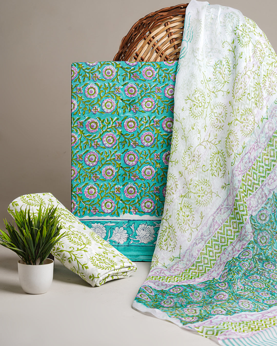 Premium Hand Block Sanganeri Print Cotton Suit With Chiffon ...